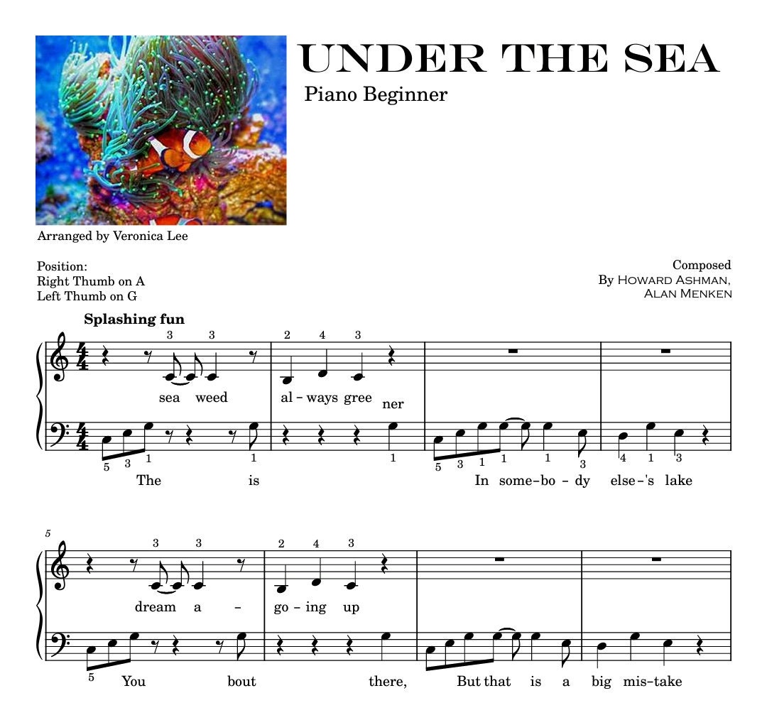 Under the Sea Digital Piano Sheet and MP3 Audio Sample - Etsy