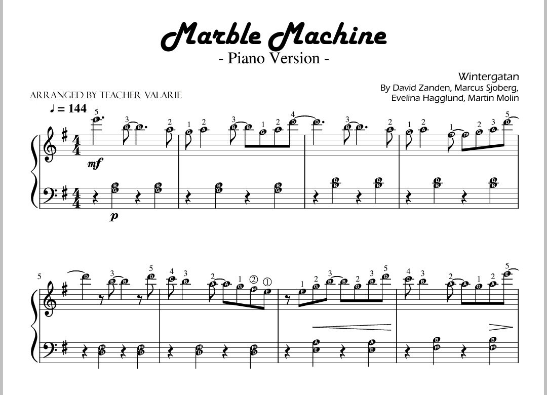 Marble Machine (grade 5) Digital Piano Sheet - Etsy