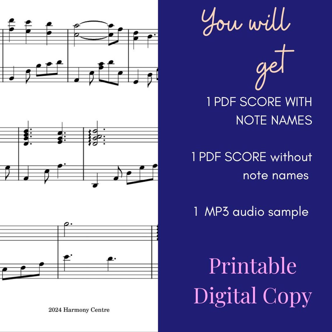 White Christmas for Kids - Piano Sheet Music Score With Note Names and ...
