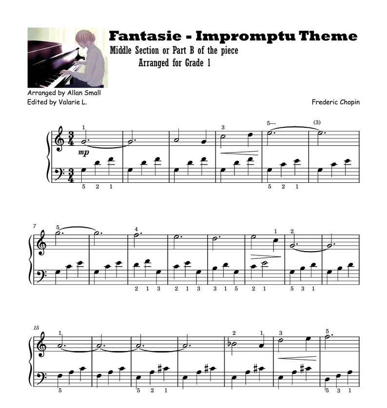 Fantasie Impromptu Middle Part CHOPIN (grade 1) Simplified Digital ...