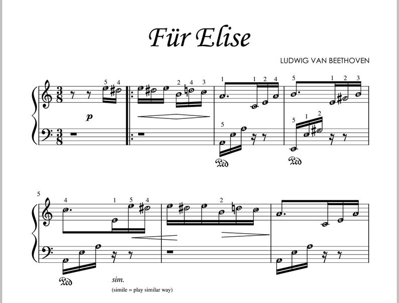 Fur Elise (grade 1) Digital Piano Score - Etsy
