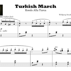 Turkish March (grade 2) Digital Piano Sheet With Note Names - Etsy