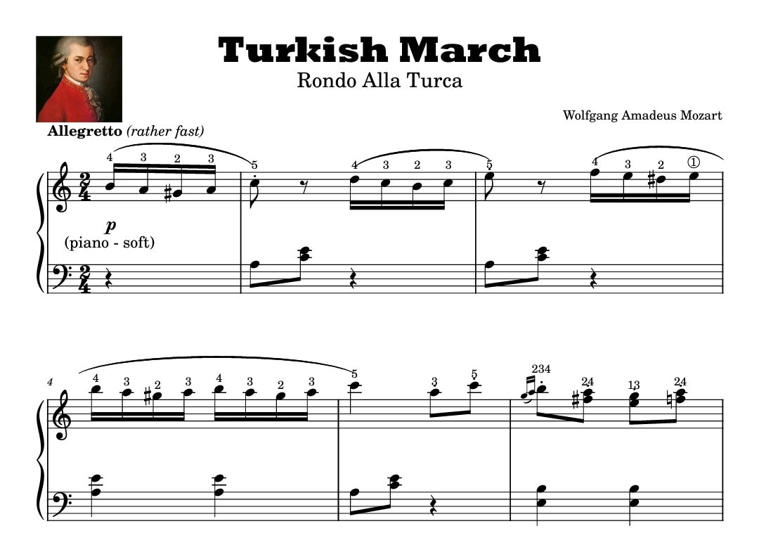 Turkish March (grade 2) Digital Piano Sheet With Note Names - Etsy