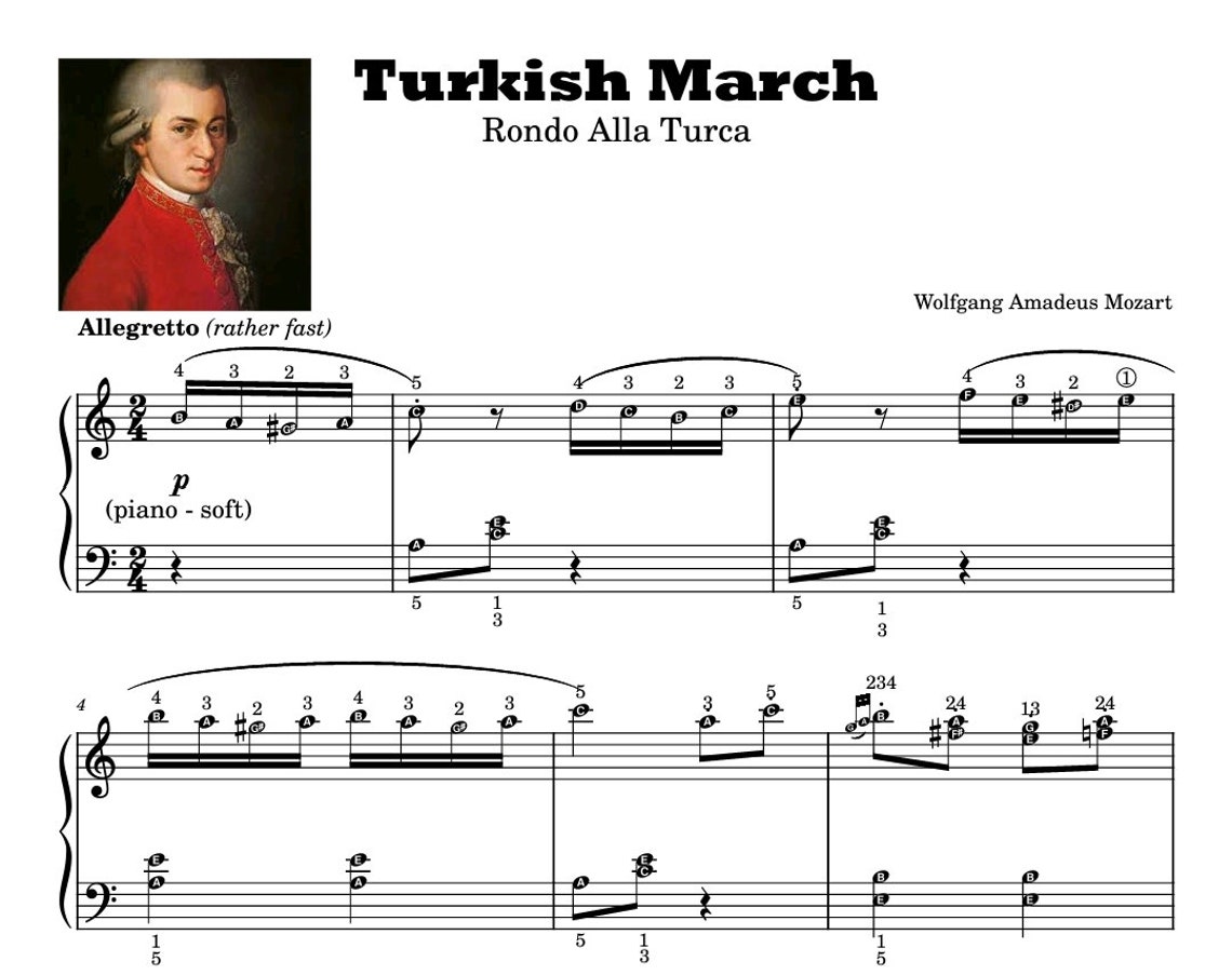 Turkish March (grade 2) Digital Piano Sheet With Note Names - Etsy