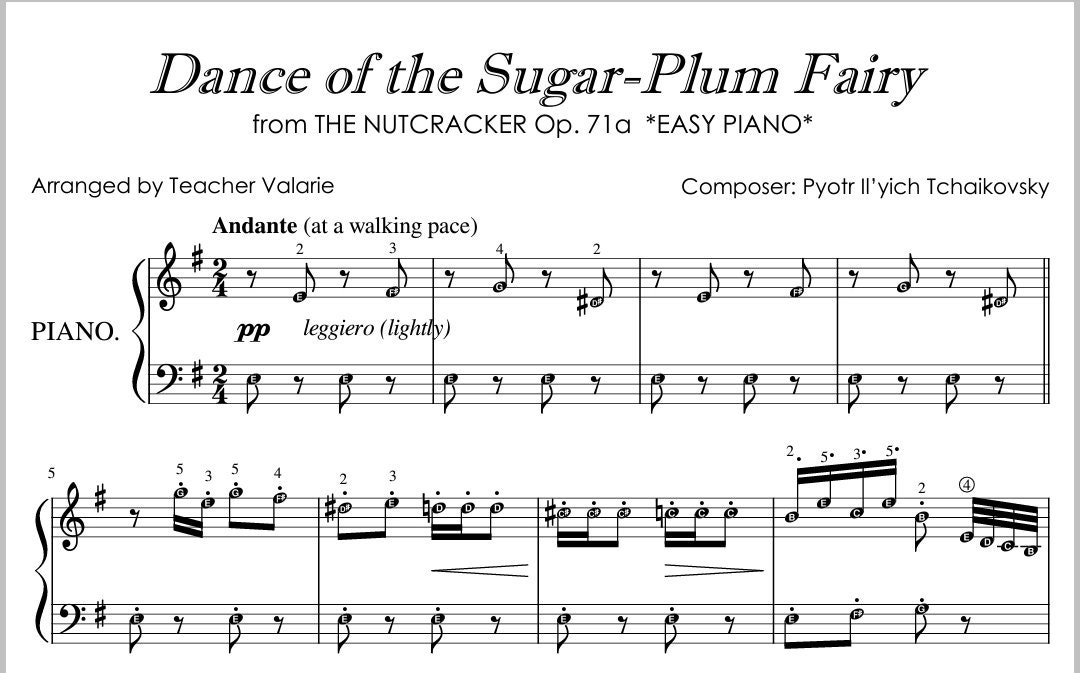 Dance of the Sugar Plum Fairy (grade 2) Tchaikovsky With Mp3 Sample - Etsy