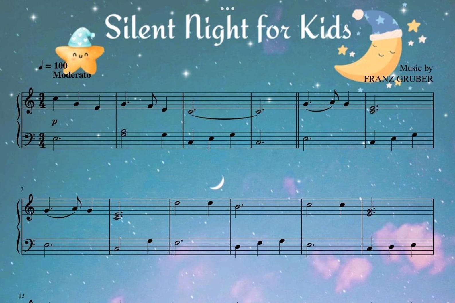 Silent Night for Kids Piano Sheet Music Score With Note Names - Etsy
