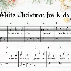 White Christmas for Kids - Piano Sheet Music Score With Note Names and ...