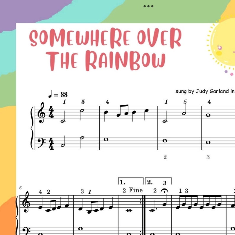 Somewhere Over the Rainbow for Kids - Attractive Piano Sheet Music ...
