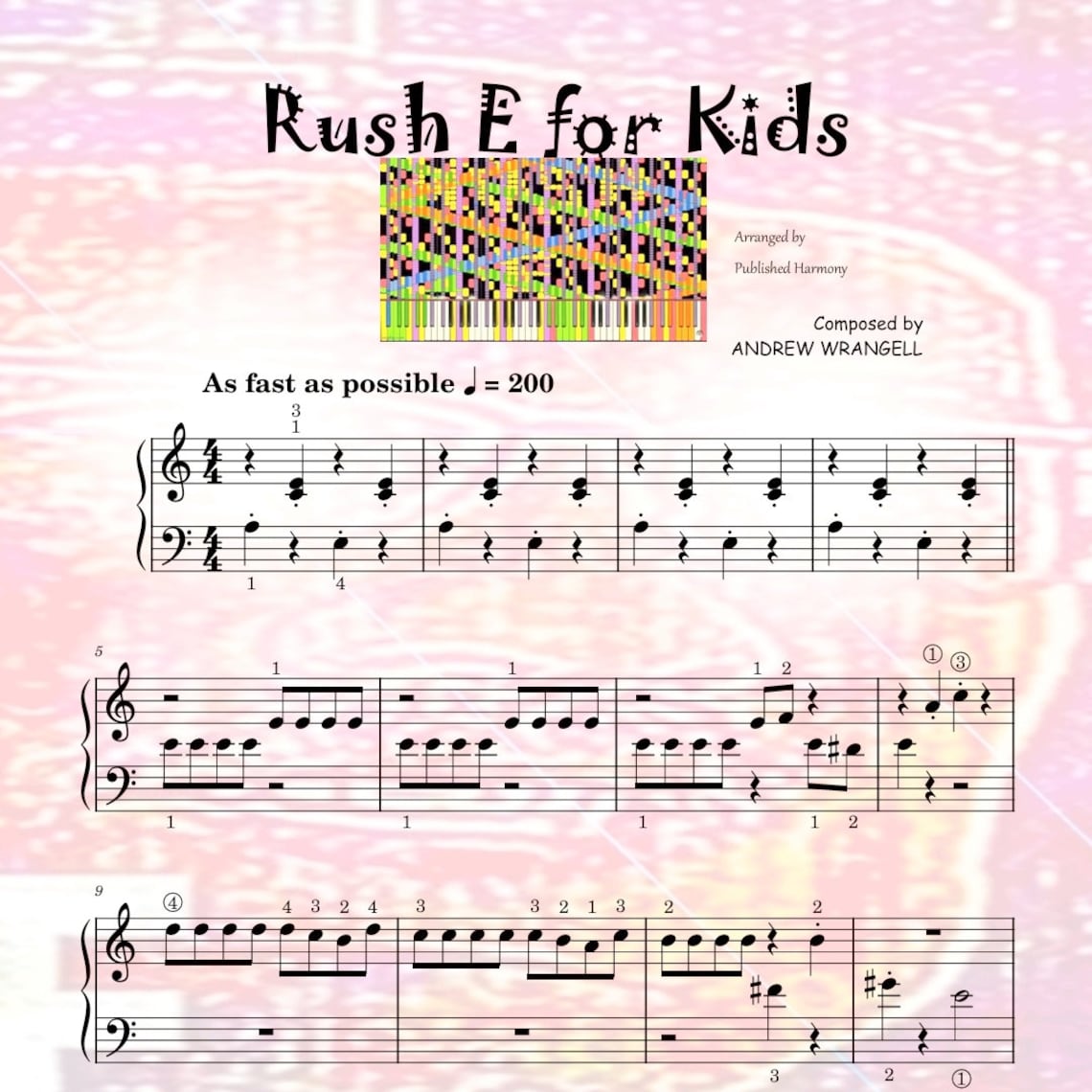 Rush E for Kids | Attractive Piano Sheet Music Score With Note Names ...