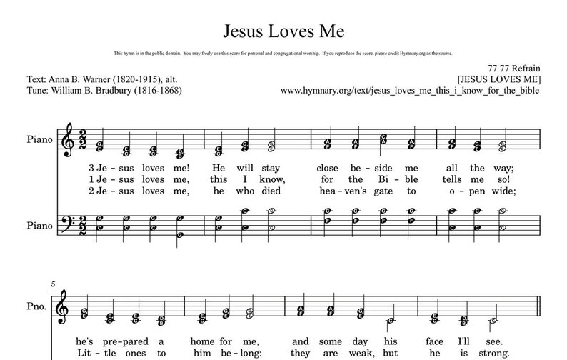 Jesus Loves Me - Bundle of 3 Piano Sheets (3 Variations) Music Score ...