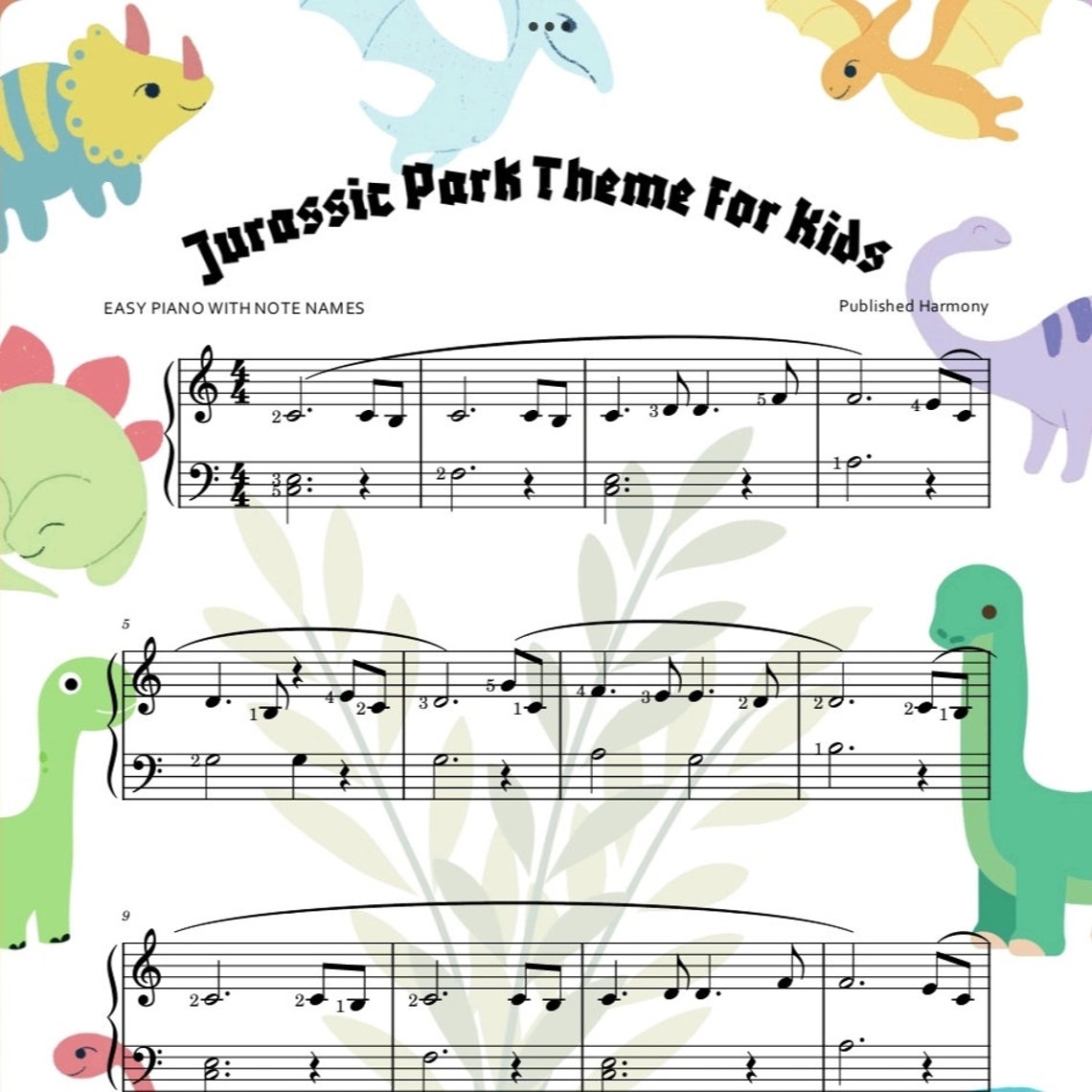 Jurassic Park Theme for Kids - Attractive Piano Sheet Music Score - Etsy