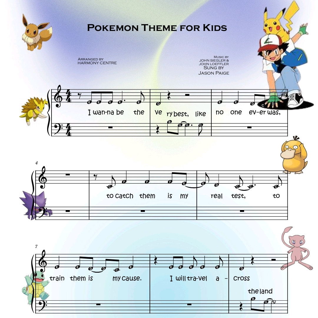 Pokémon_theme for Kids | Attractive Piano Sheet Music Score With Note ...
