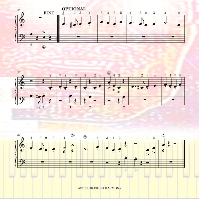 Rush E for Kids | Attractive Piano Sheet Music Score With Note Names ...