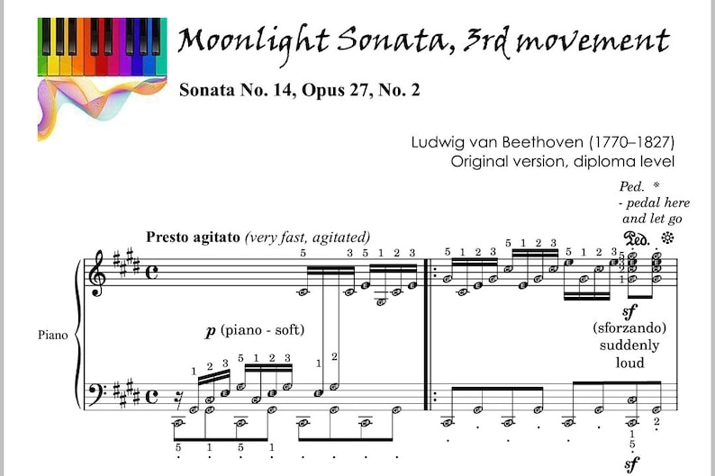 Moonlight Sonata 3rd Movement diploma Grade Digital Piano Score With ...
