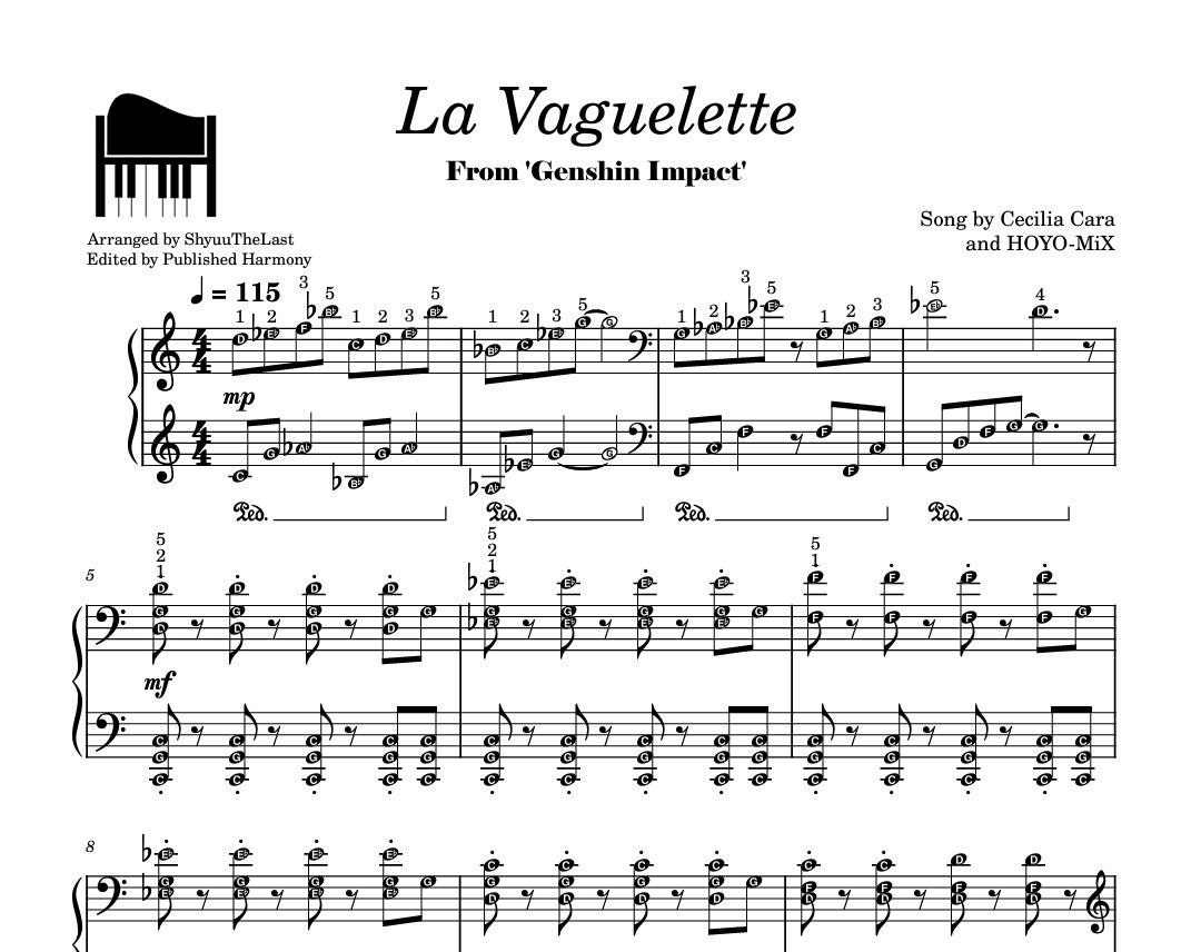 La Vaguelette From Genshin Impact Piano Sheet Grade 5 Level With Note ...