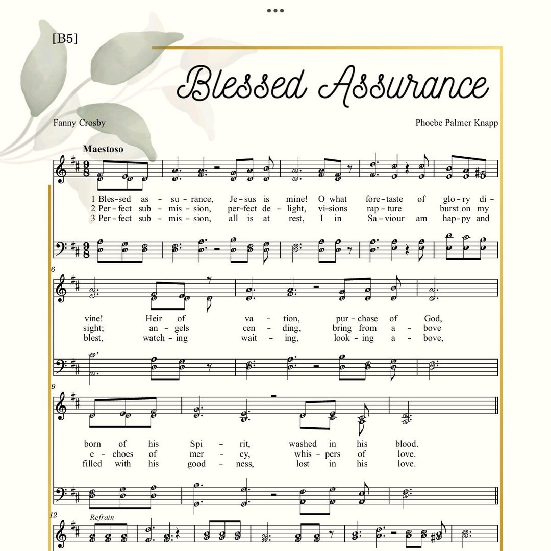 Blessed Assurance - Attractive Piano Sheet Music Score Original Version ...