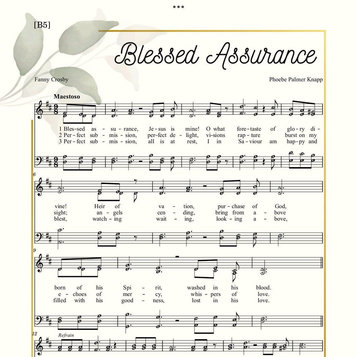 Blessed Assurance - Attractive Piano Sheet Music Score Original Version ...