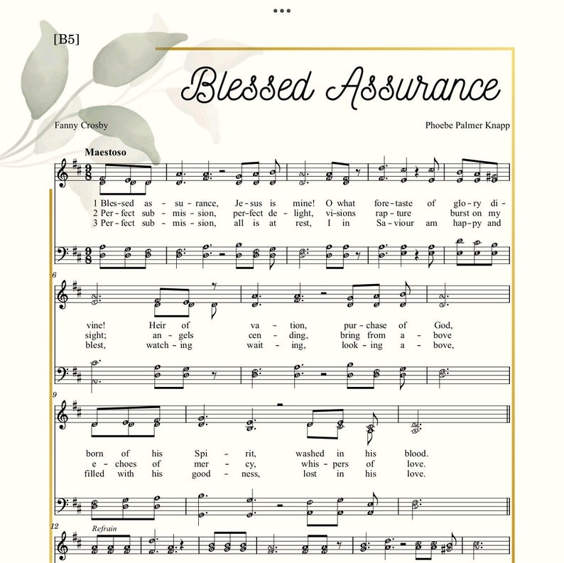 Blessed Assurance - Attractive Piano Sheet Music Score Original Version ...