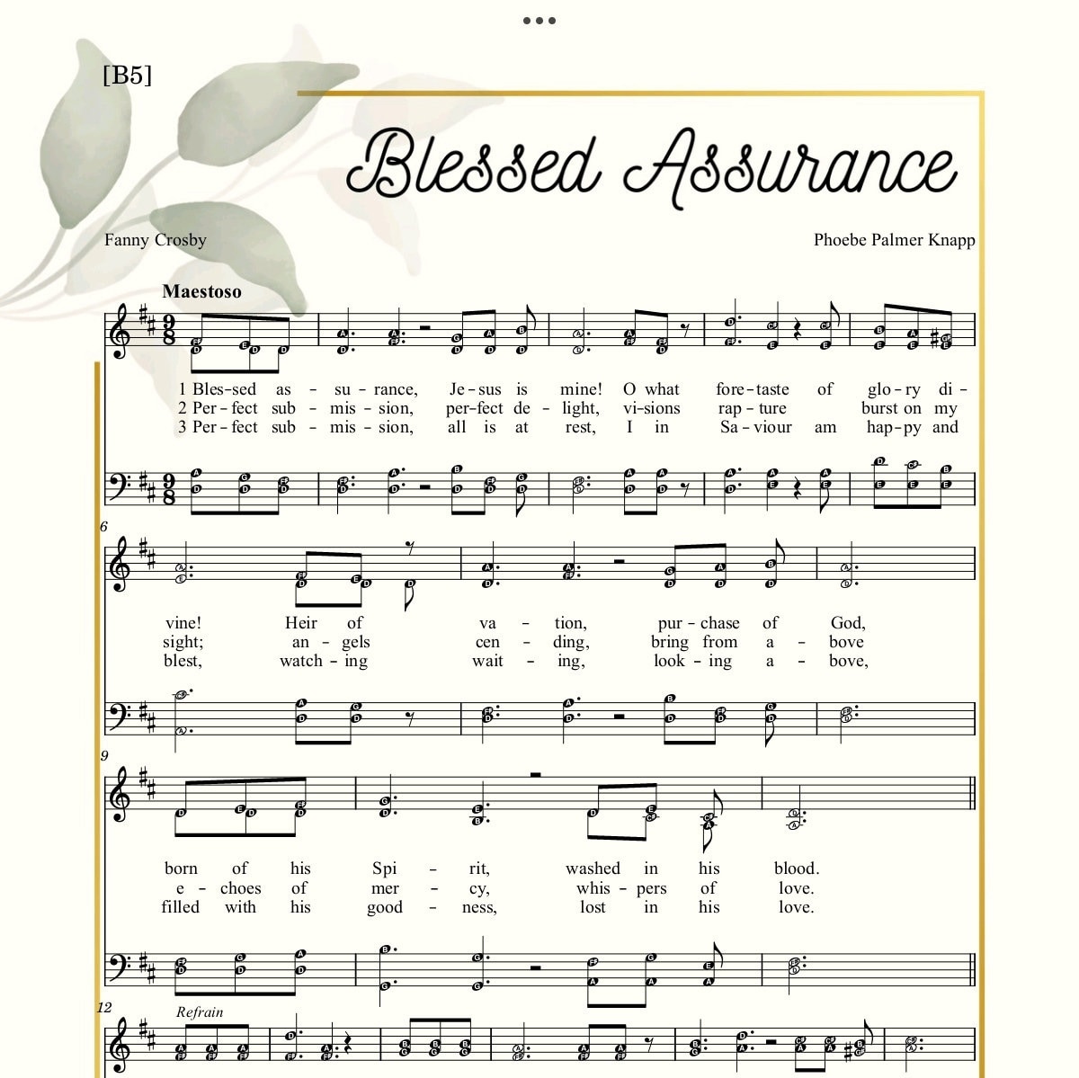 Blessed Assurance - Attractive Piano Sheet Music Score Original Version ...