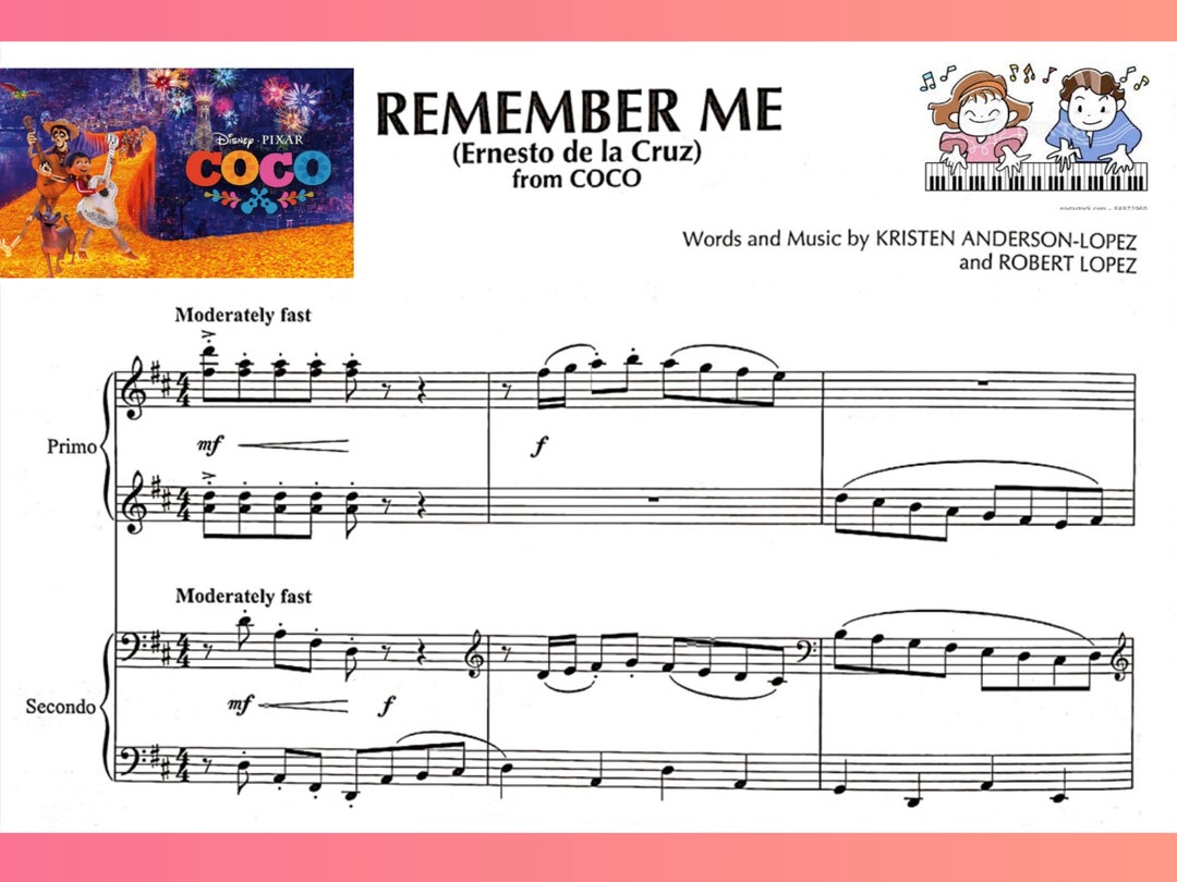Coco Remember Me | Piano Duet 4 Hands Nice Music Sheet - Etsy