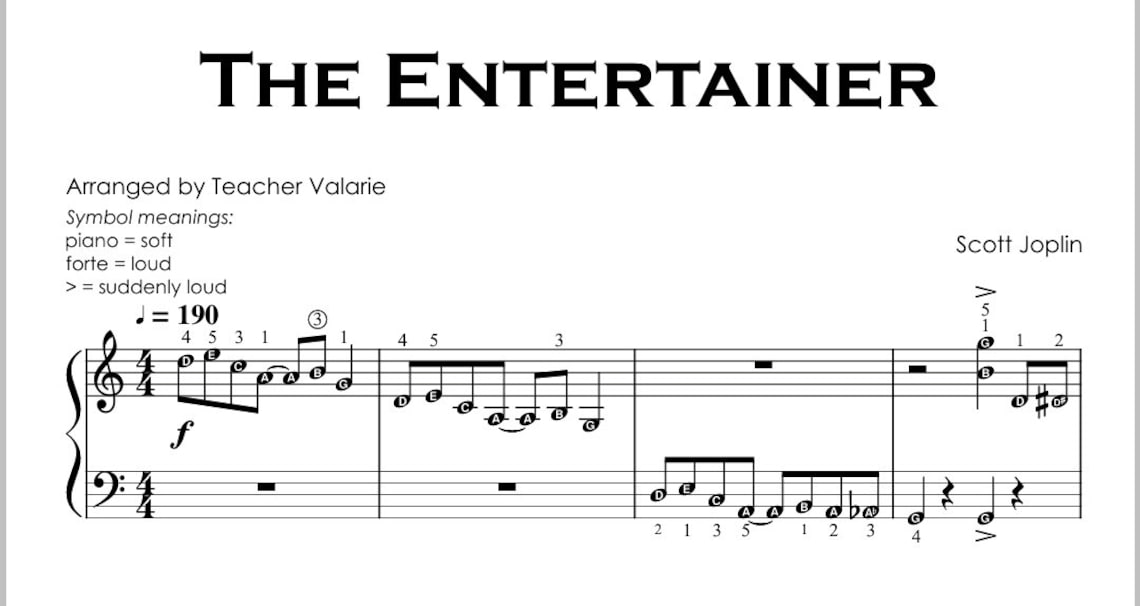 The Entertainer (grade 2) Digital Piano Sheet - Etsy