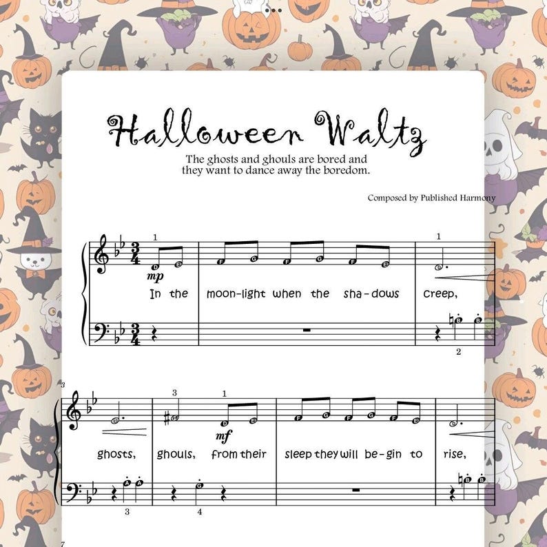 Halloween Waltz | Attractive Piano Sheet Music Score for Kids Beginners ...