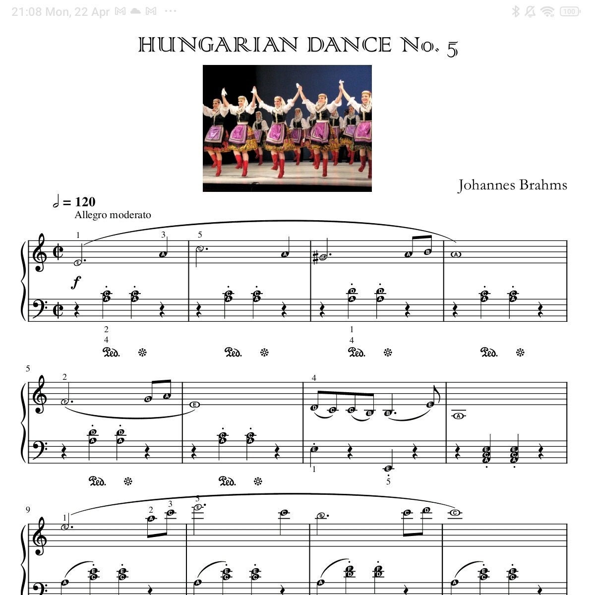 Hungarian Dance No. 5 BRAHMS | Easy Read Simplified Grade 2 Piano Sheet ...