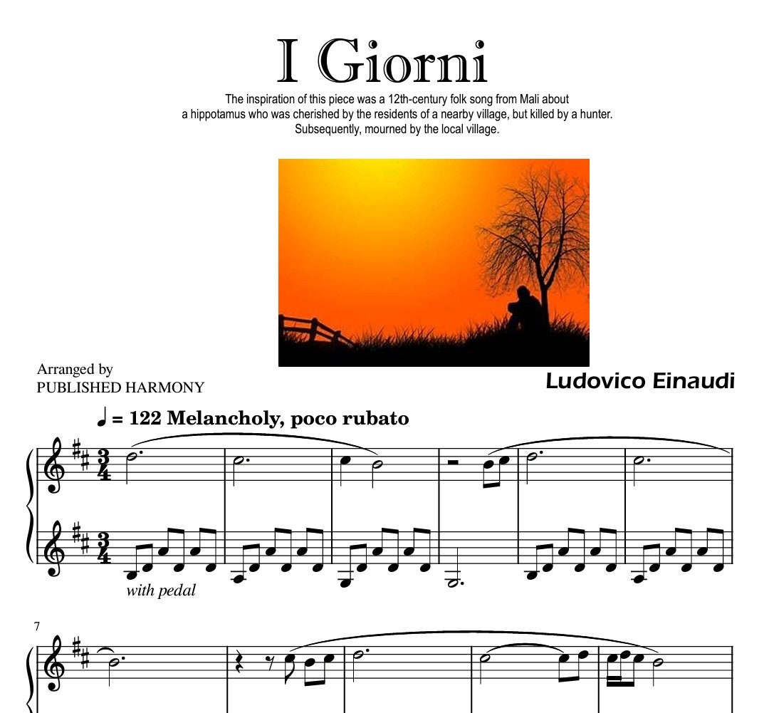 I Giorni (the Days) Ludovico Einaudi Piano Sheet Music Score With Note ...