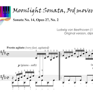 Moonlight Sonata 3rd Movement (diploma Grade) Digital Piano Score With ...