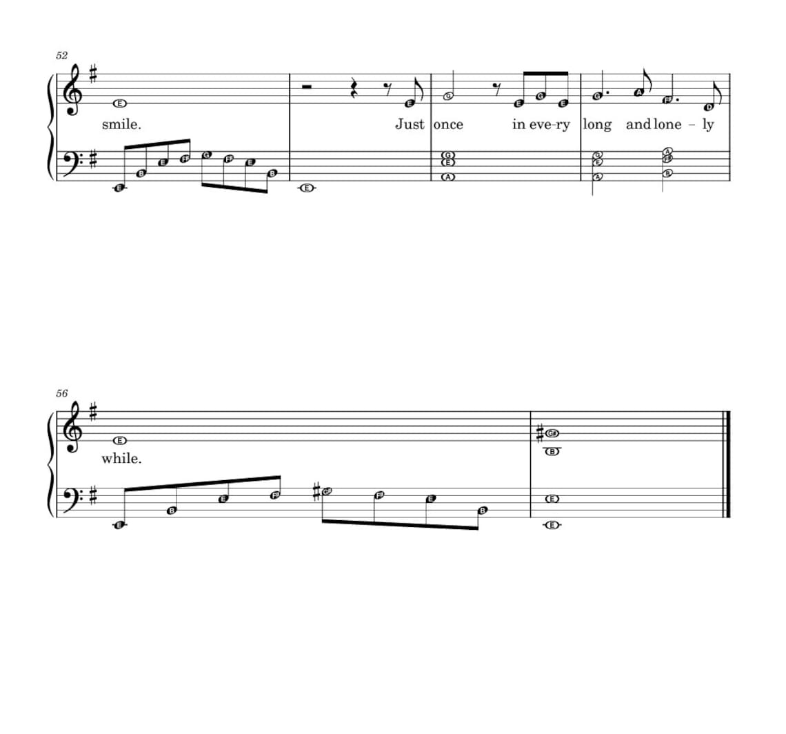 Once in a Long and Lonely While - Piano Sheet Music Score With Note ...