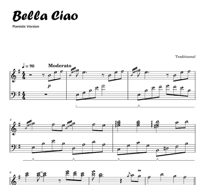 Bella Ciao - Traditional | Bundle Piano Sheet Grade 2 to 5 - Etsy