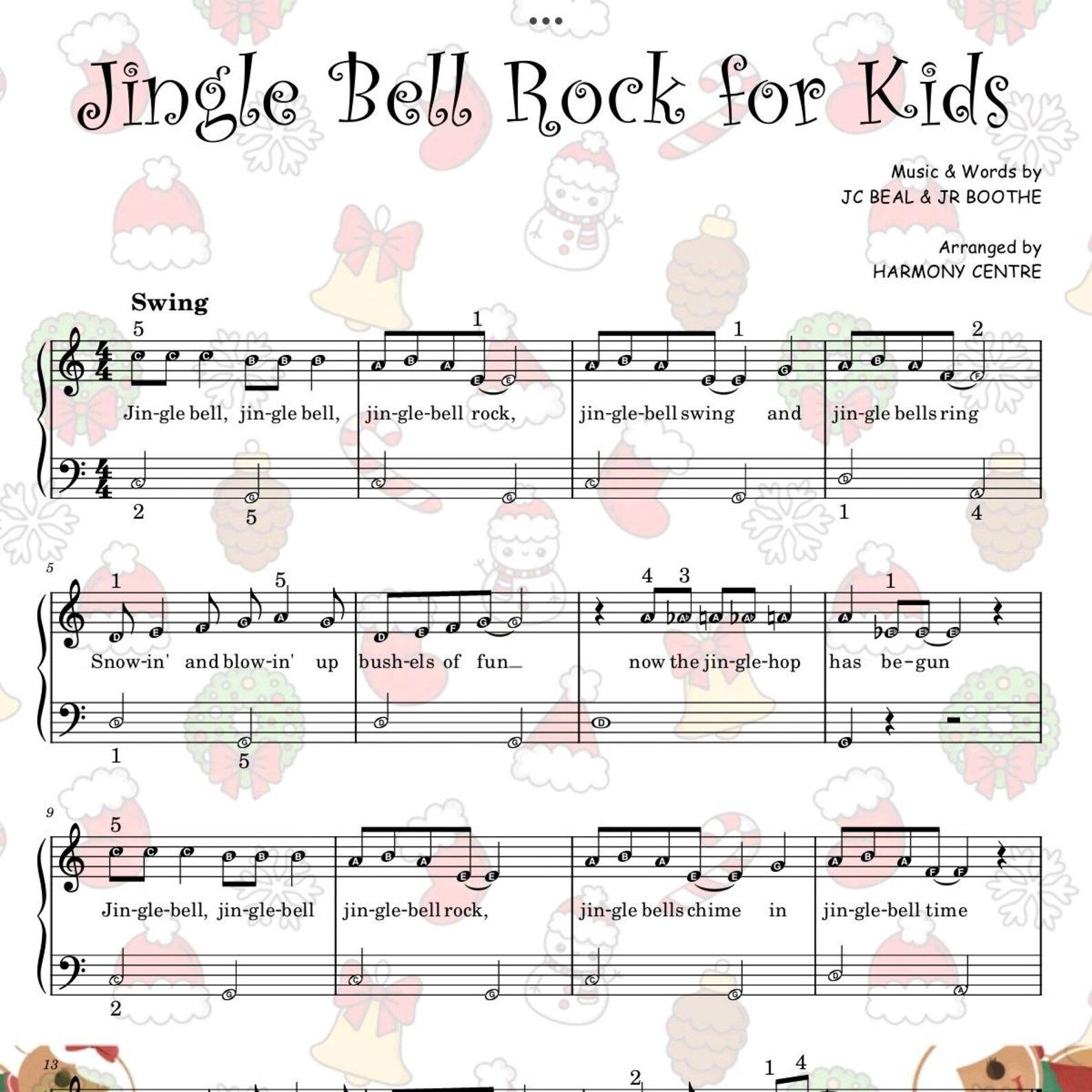 Jingle Bell Rock for Kids Piano Sheet Music Score With Note Names - Etsy UK