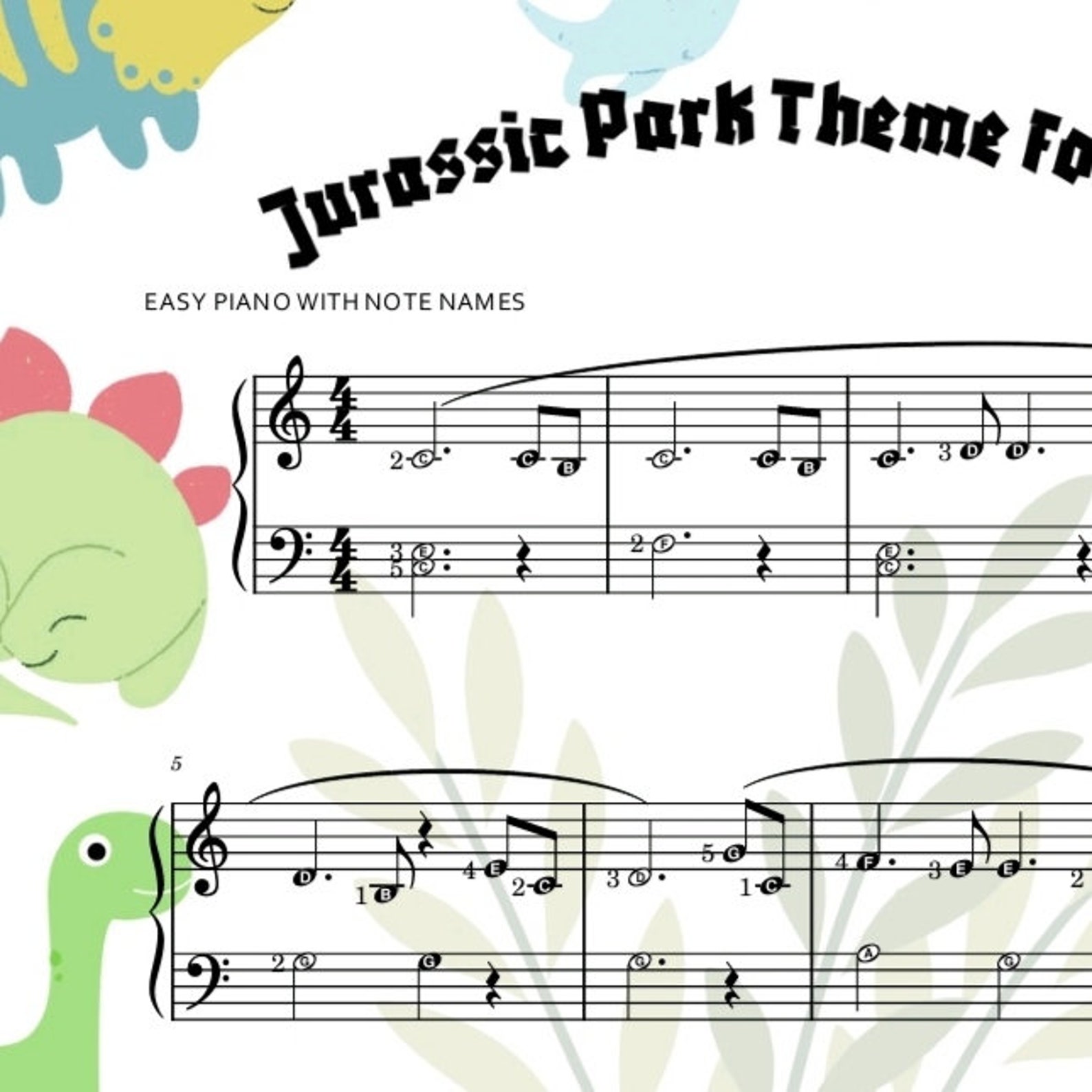 Jurassic Park Theme for Kids - Attractive Piano Sheet Music Score - Etsy