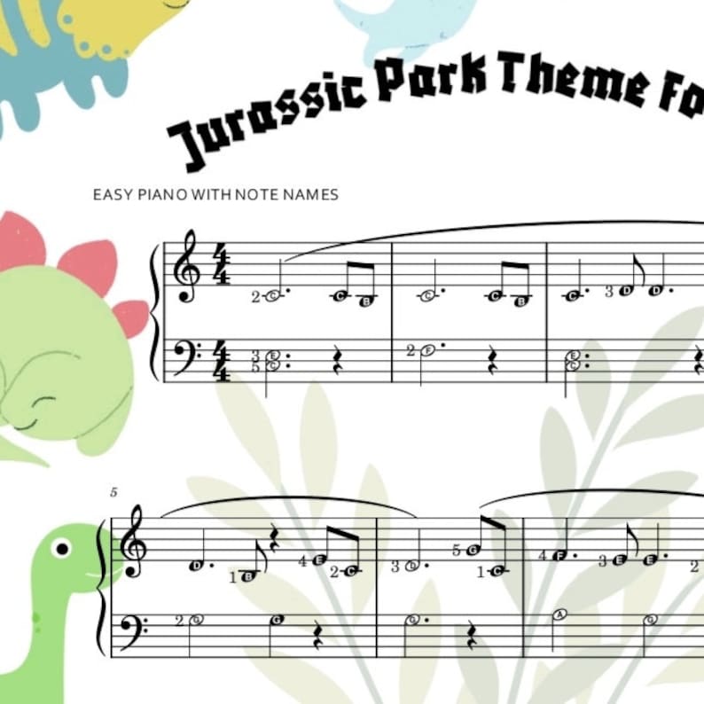 Jurassic Park Theme for Kids - Attractive Piano Sheet Music Score - Etsy