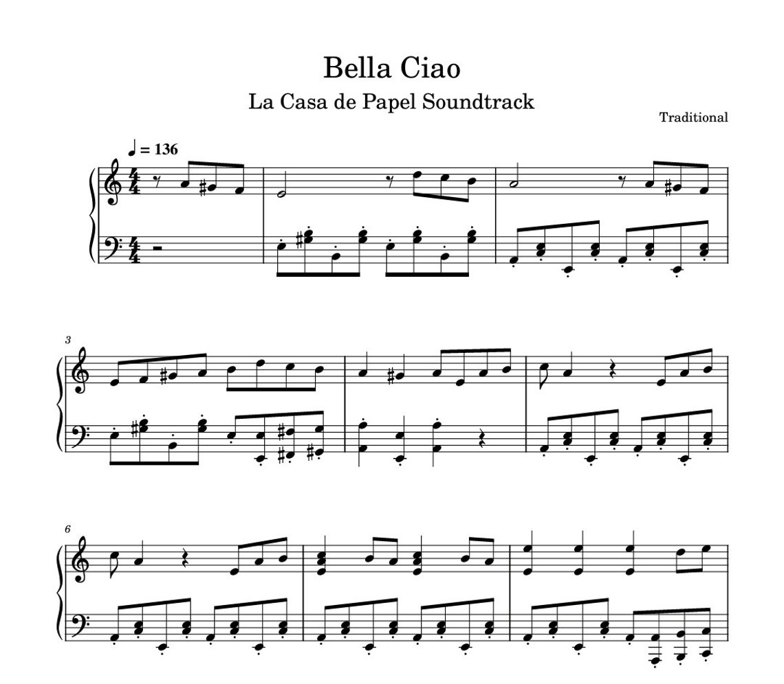Bella Ciao - Traditional | Bundle Piano Sheet Grade 2 to 5 - Etsy