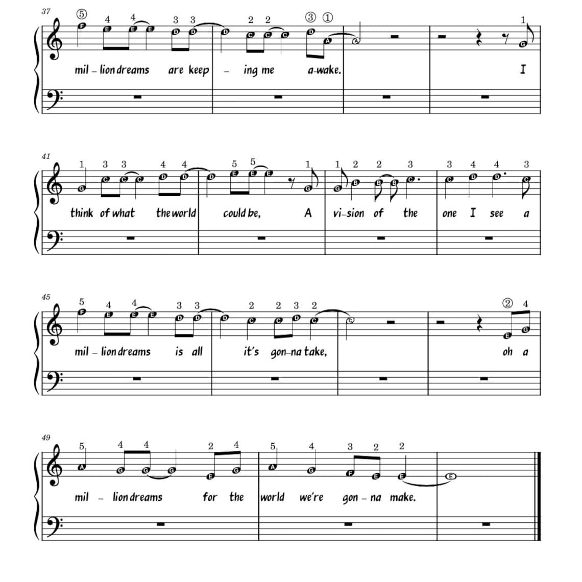 A Million Dreams for Kids | Easy Piano Sheet Music Score With Note ...