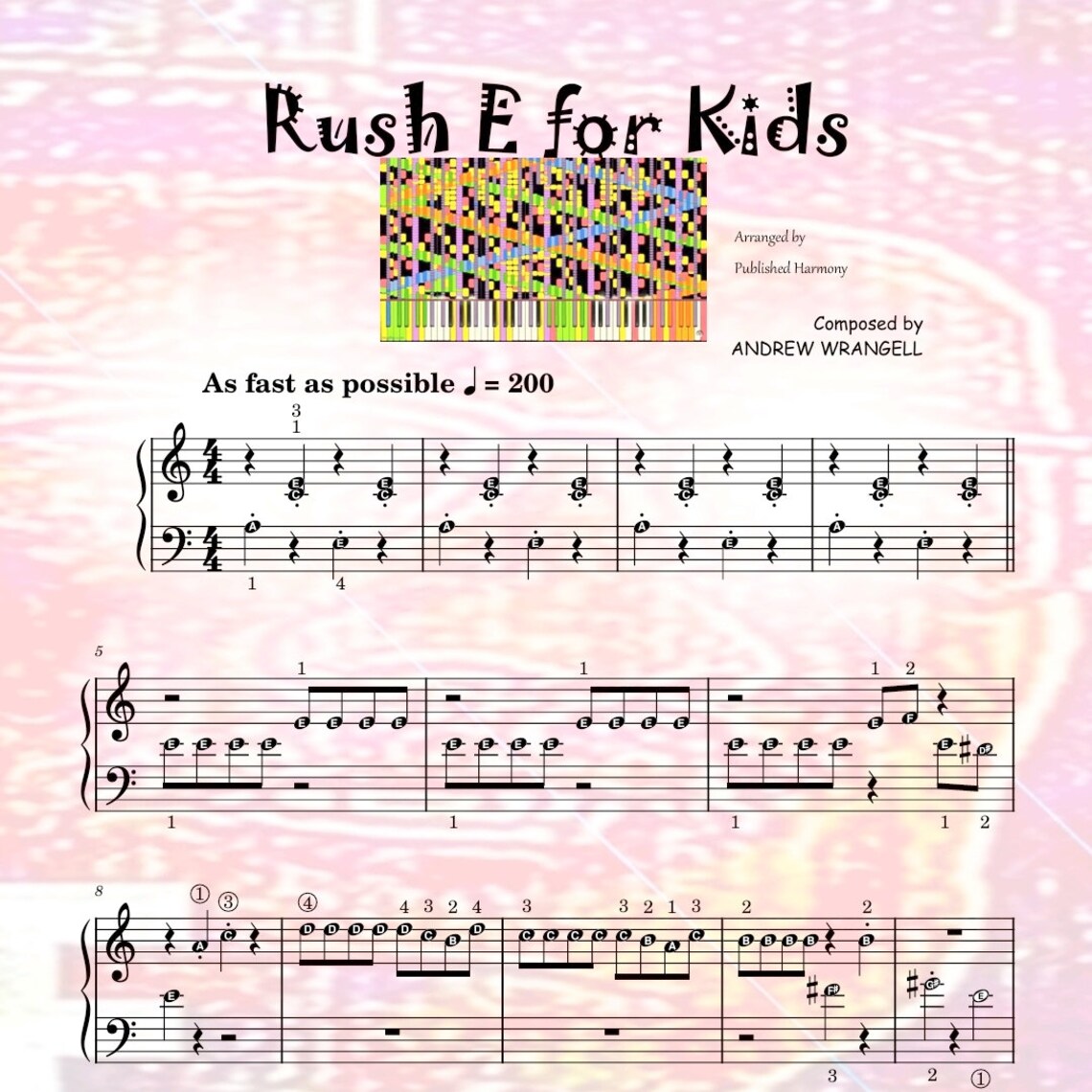 Rush E for Kids | Attractive Piano Sheet Music Score With Note Names ...