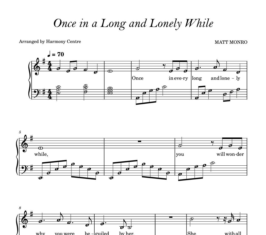 Once in a Long and Lonely While - Piano Sheet Music Score With Note ...