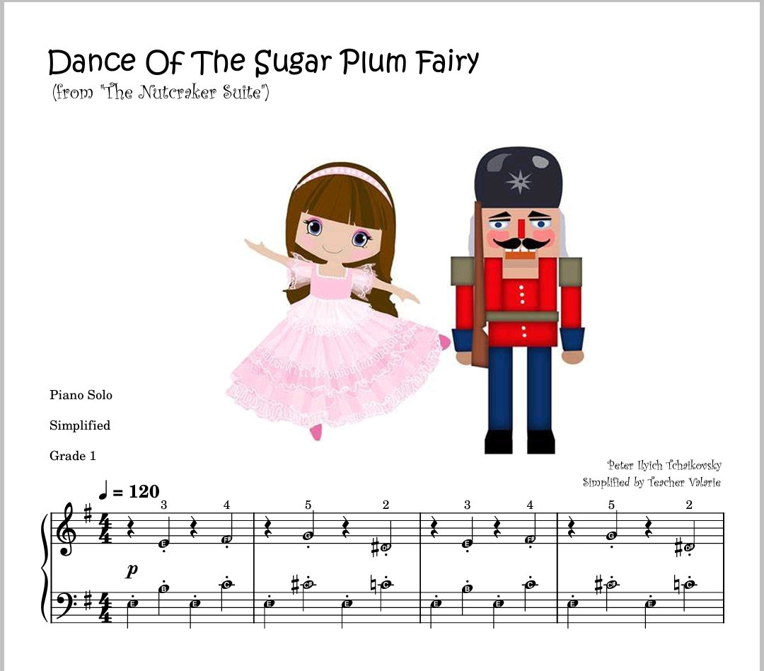 Dance of the Sugar Plum Fairy grade 1 Simplified Digital Piano Score ...