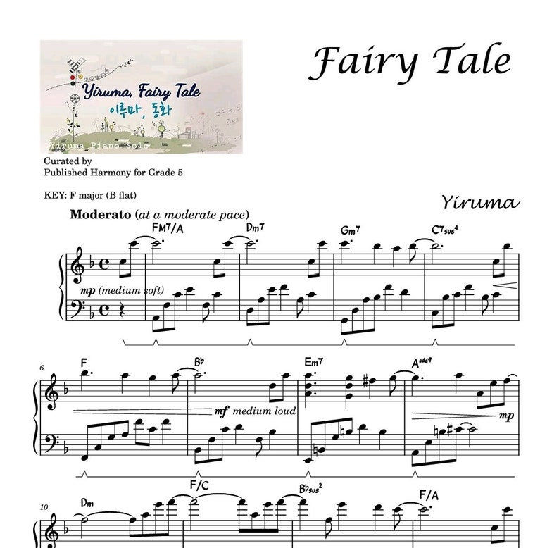Fairy Tale by Yiruma | Romantic Piano Sheet Music Score Beautiful Sounds Self Learning Series 7 ...
