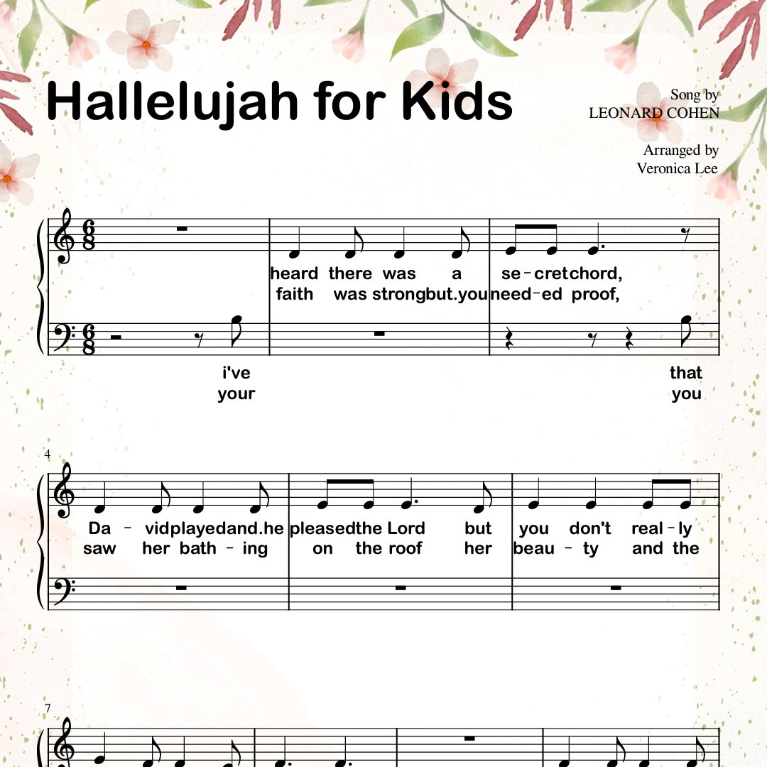Hallelujah for Kids - Attractive Piano Sheet Music Score With Note ...