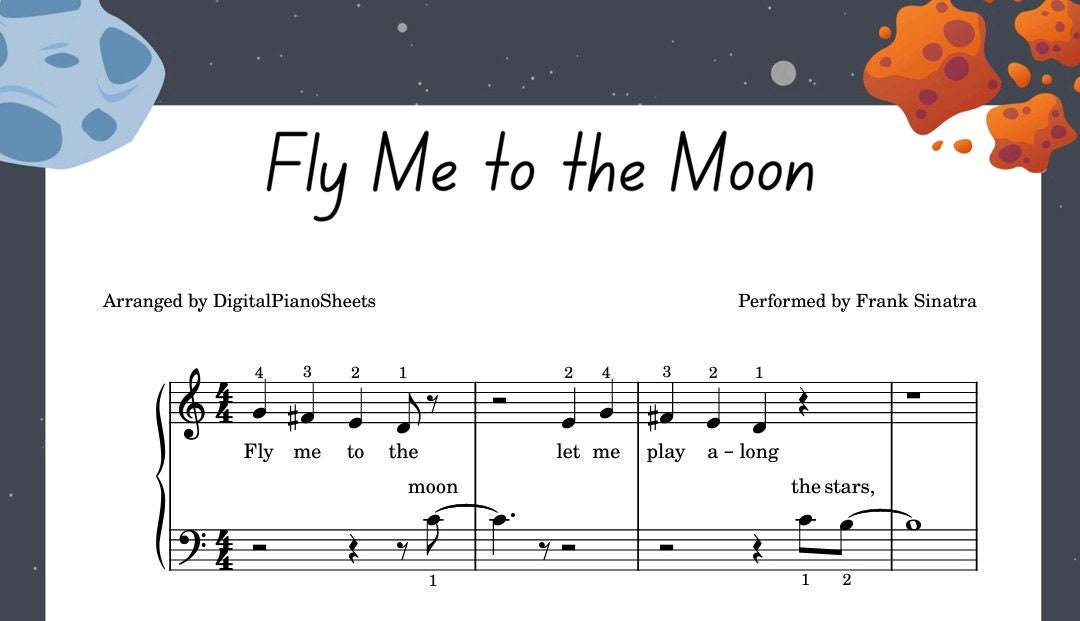 Fly Me to the Moon for Kids - Attractive Piano Sheet Music Score With ...