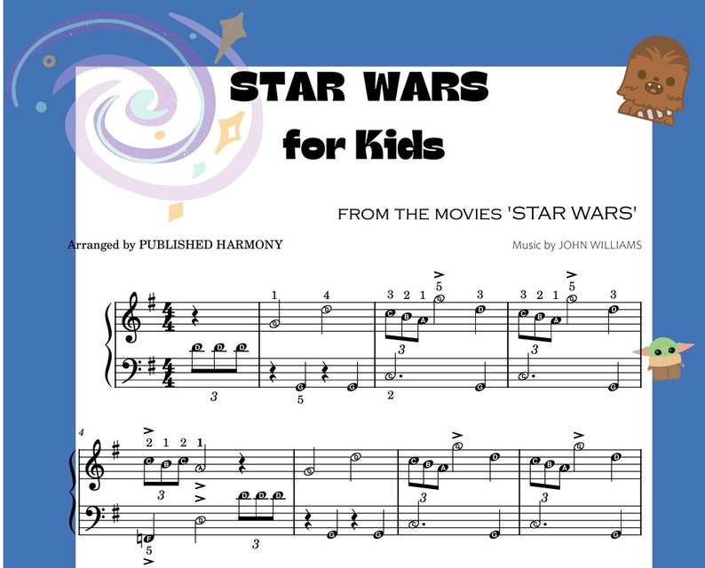 Star Wars for Kids | Attractive Piano Sheet Music Score With Note Names ...