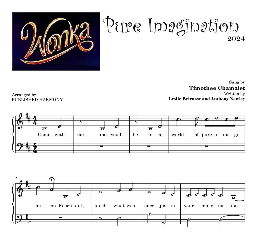 Pure Imagination | Medium Piano Sheet Music With Note Names Lyrics - Etsy