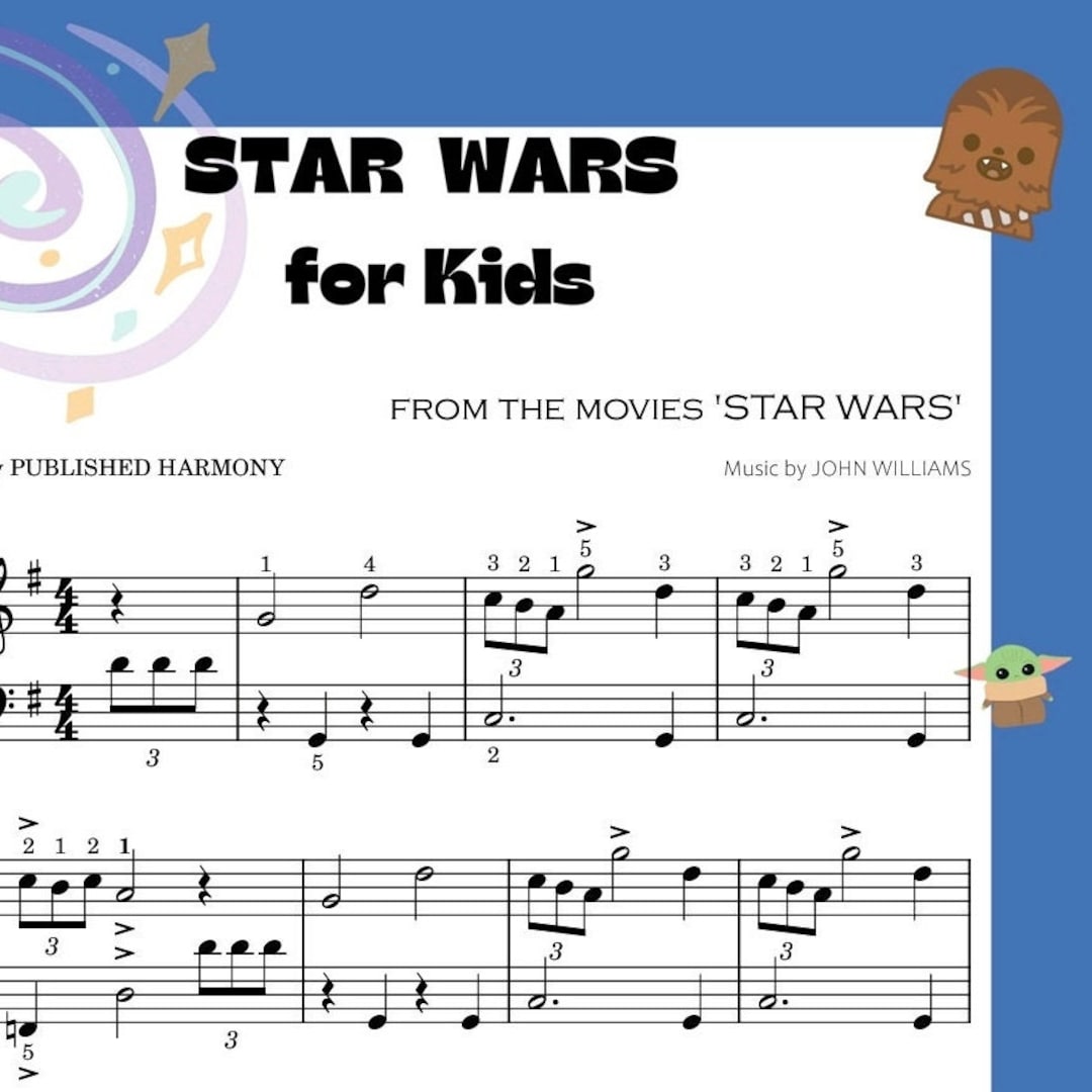 Star Wars for Kids | Attractive Piano Sheet Music Score With Note Names ...
