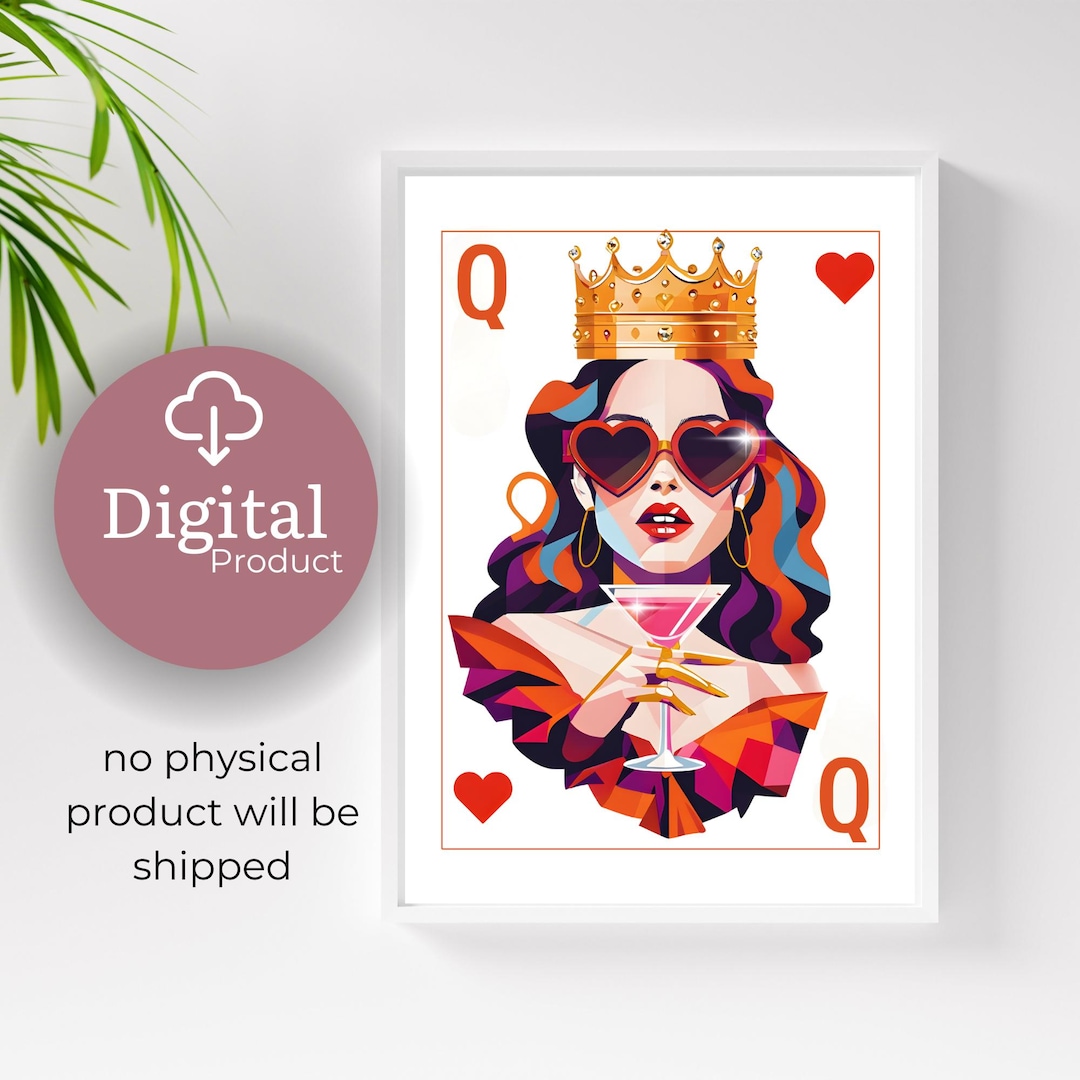 Queen of Hearts Digital Art, Mystical Fantasy Print, Alice in ...