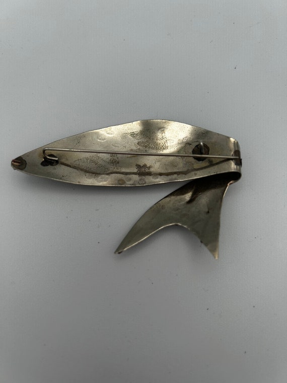 Handmade Hammered Silver and Copper Fish Pin - Gem