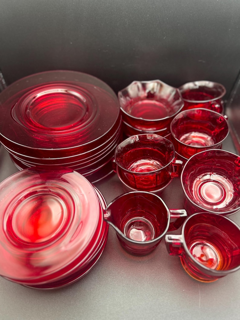 Vintage Ruby Amberina UV Reactive Imperial Molly Dishes — Set of 26 - Etsy