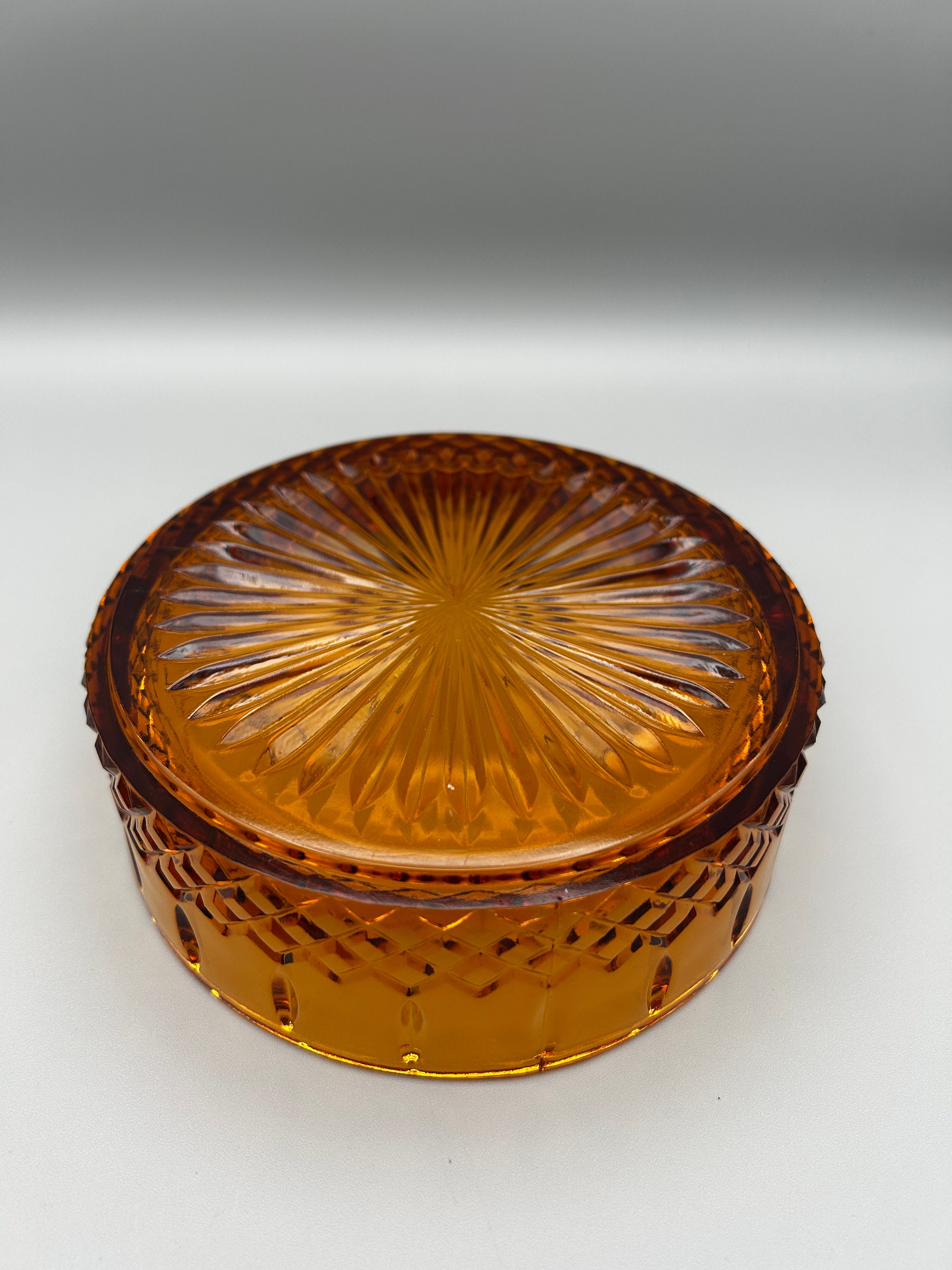 Indiana Glass Amber Diamond Point Covered Candy Dish - Etsy