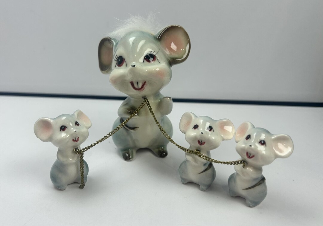 Vintage Napco Furry Mice on Chains Figurine - Etsy